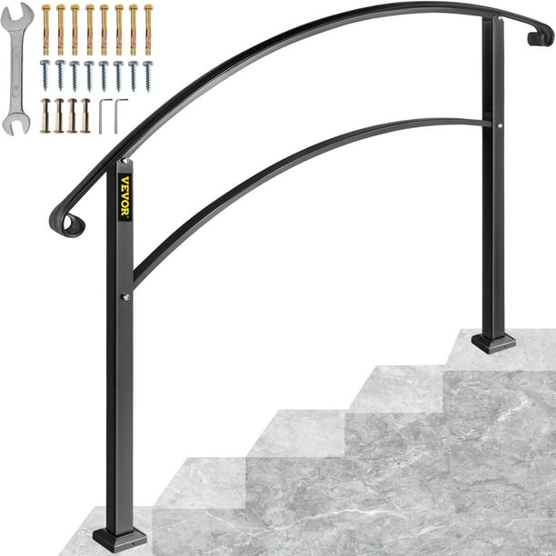 VEVORbrand Handrail for Outdoor Stairs 5-Step Wrought Iron Handrail ...