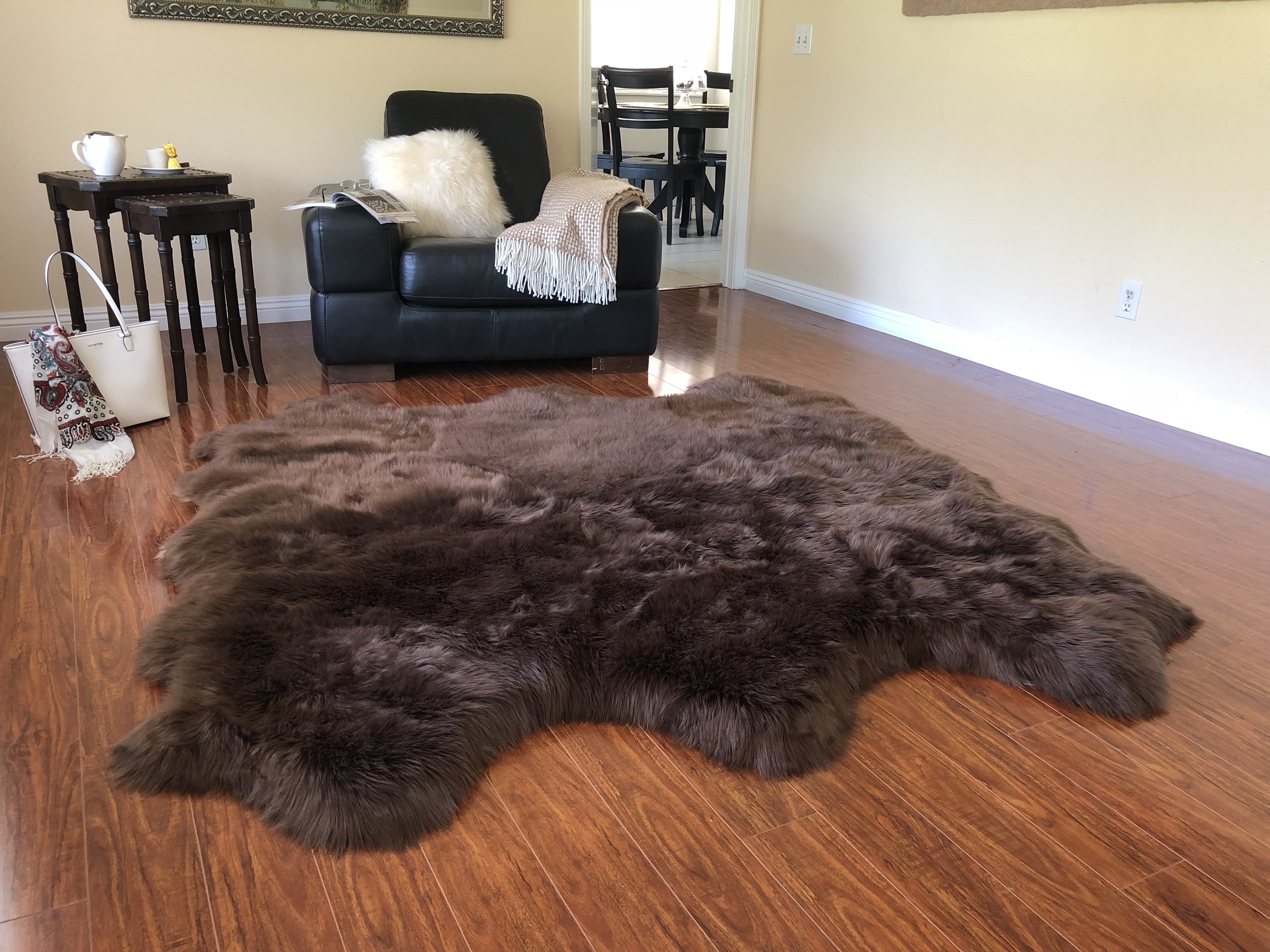 Soho Luxurious Faux Sheepskin Pelt Brown Shag Area Rug or Runner ...