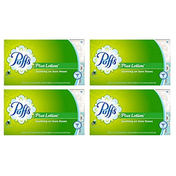 Puffs Plus Lotion Facial Tissues, 4 Family Boxes, 124 Tissuesper Box ...