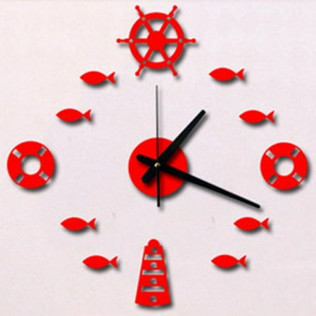 Mediterranean DIY Rudder Fish Lifebuoy Wall Clock 3D Wall Fish Lifebuoy ...