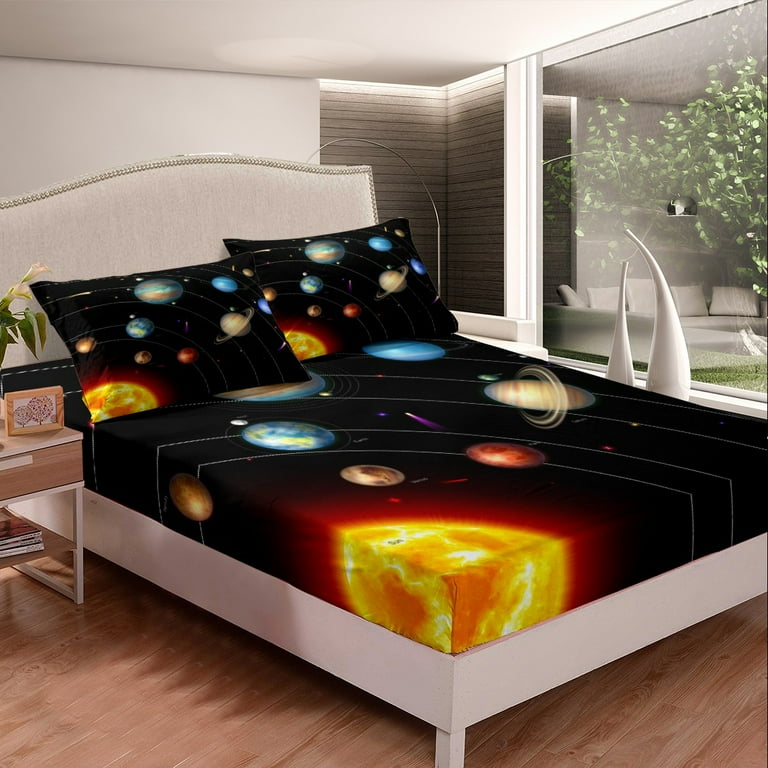 Solar System Bed Sheets Black Bedlam Outer Space Glow In The Dark