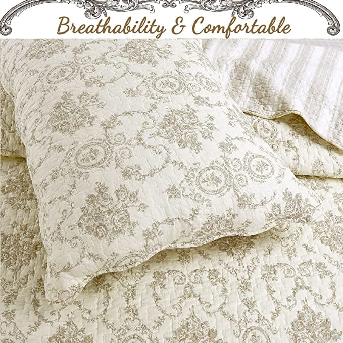 Cozy Line Vintage Bedding Floral Ivory Tan 100% Cotton 3 Cozy Line Vintage Bedding Floral Ivory Tan 100% Cotton 3
