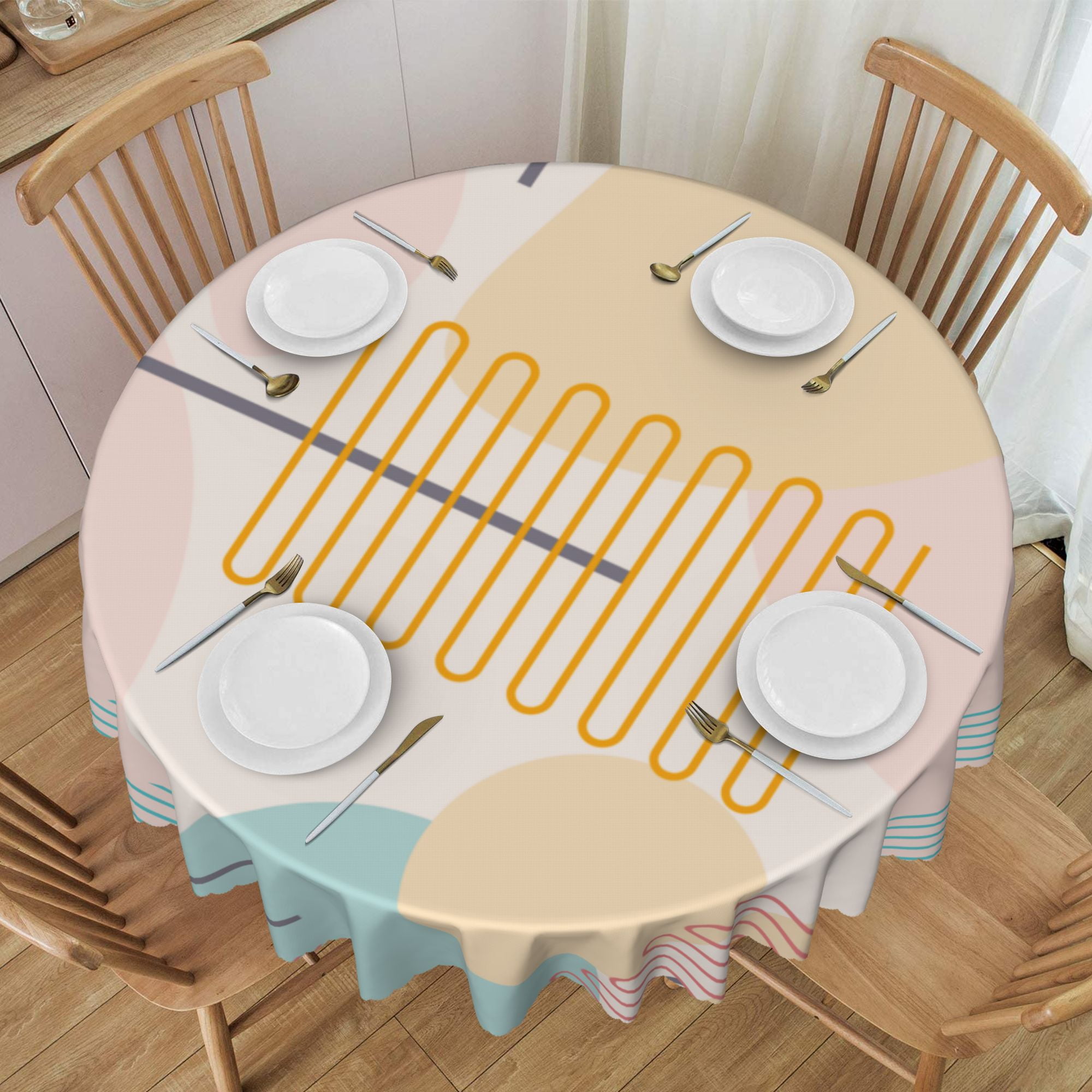 ZNDUO Interesting Line Geometry Pattern Round Tablecloth, Anti-fouling ...