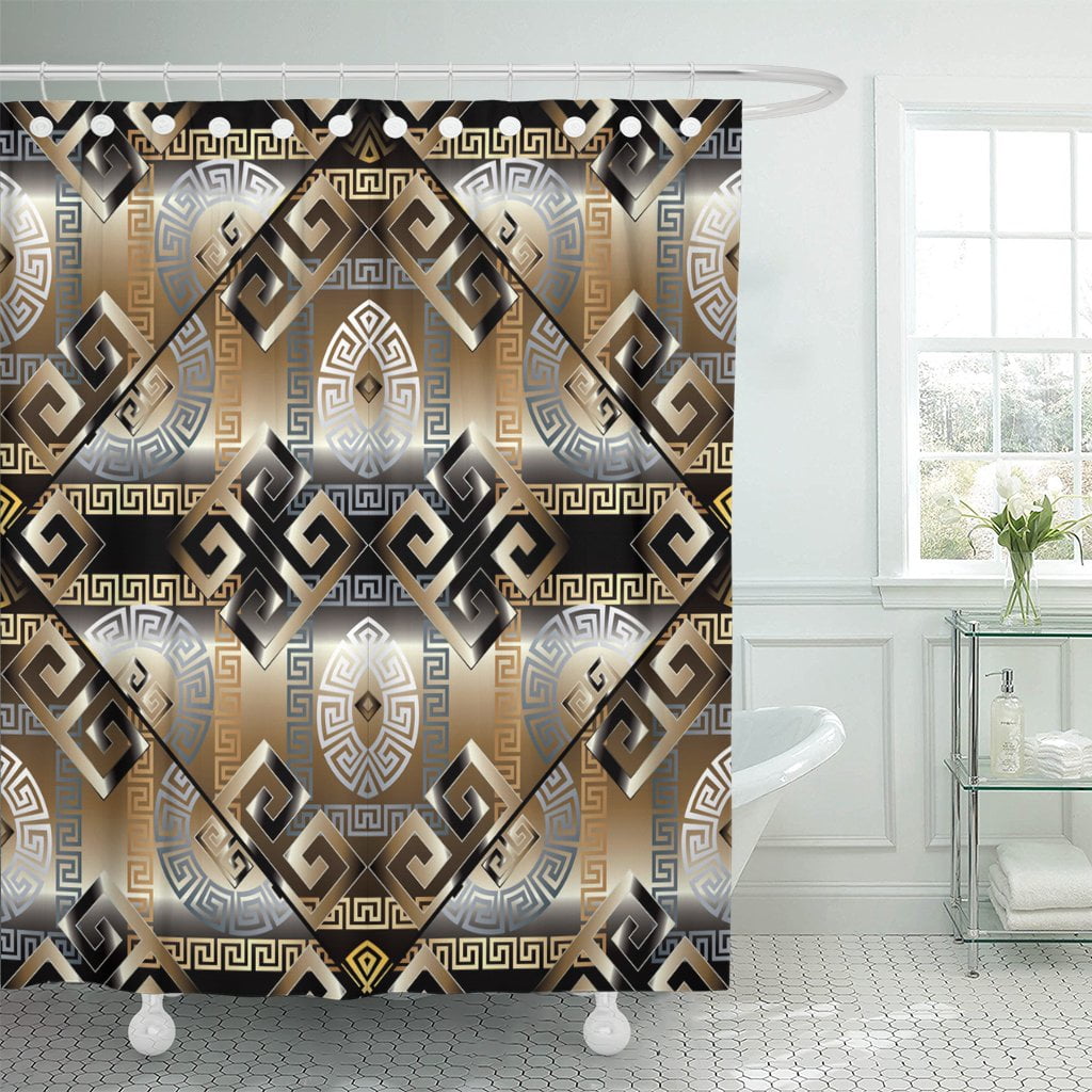 PKNMT Modern Meander Greek Key Black Geometric Check Gold Ornate ...