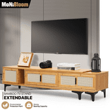MoNiBloom Bamboo TV Stand with Storage Cabinet, 54" to 82.5" Extendable ...