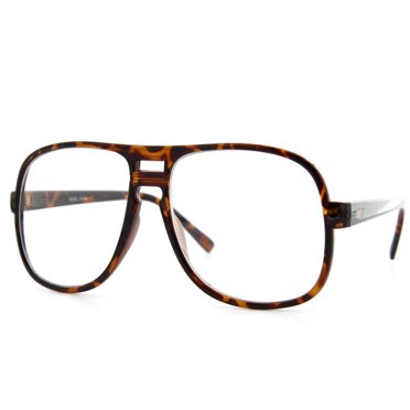 Oversize Modern Chunky Square Eyeglasses Flat Clear Lens 60mm (Black ...