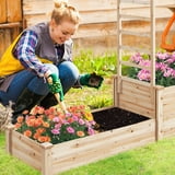 Gymax Raised Garden Bed w/ 2 Planter Boxes & Trellis Outdoor Wooden ...
