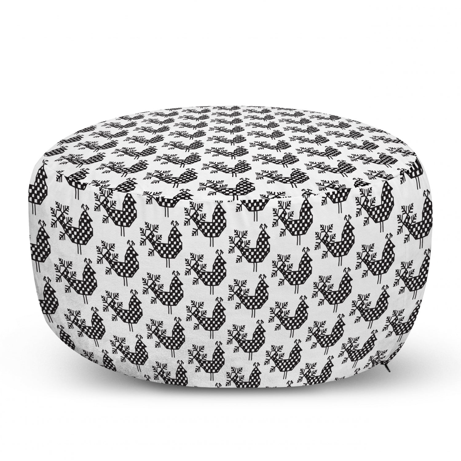 Bird Pouf Cover with Zipper, Nature Inspired Russian Folk Pattern with ...