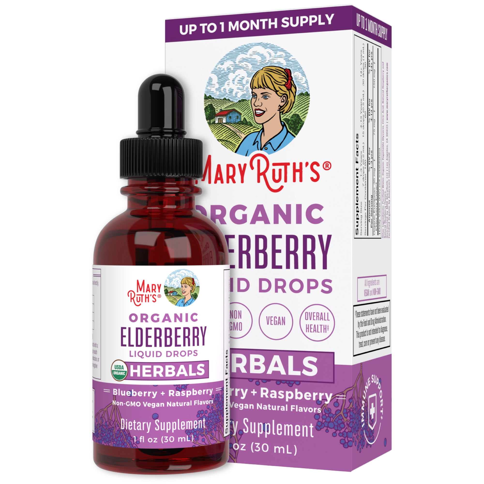 MaryRuth Organics Organic Elderberry Liquid Drops, Herbals, Blueberry ...