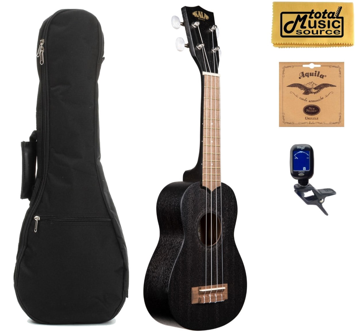 Kala KA-15S BLK Satin Mahogany Soprano Ukulele (Black), Pro Bundle ...