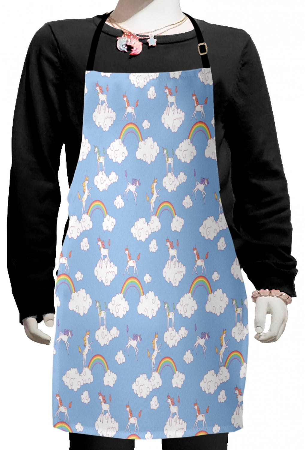 Nursery Kids Apron, Mythical Creatures Walking and Jumping Clouds with ...