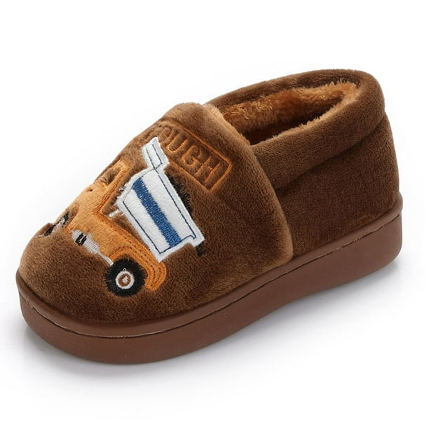 JACKSHIBO Toddler Slippers for Girls Boys Soft Plush Inner Slip-on House Slippers for Kids Brown ...