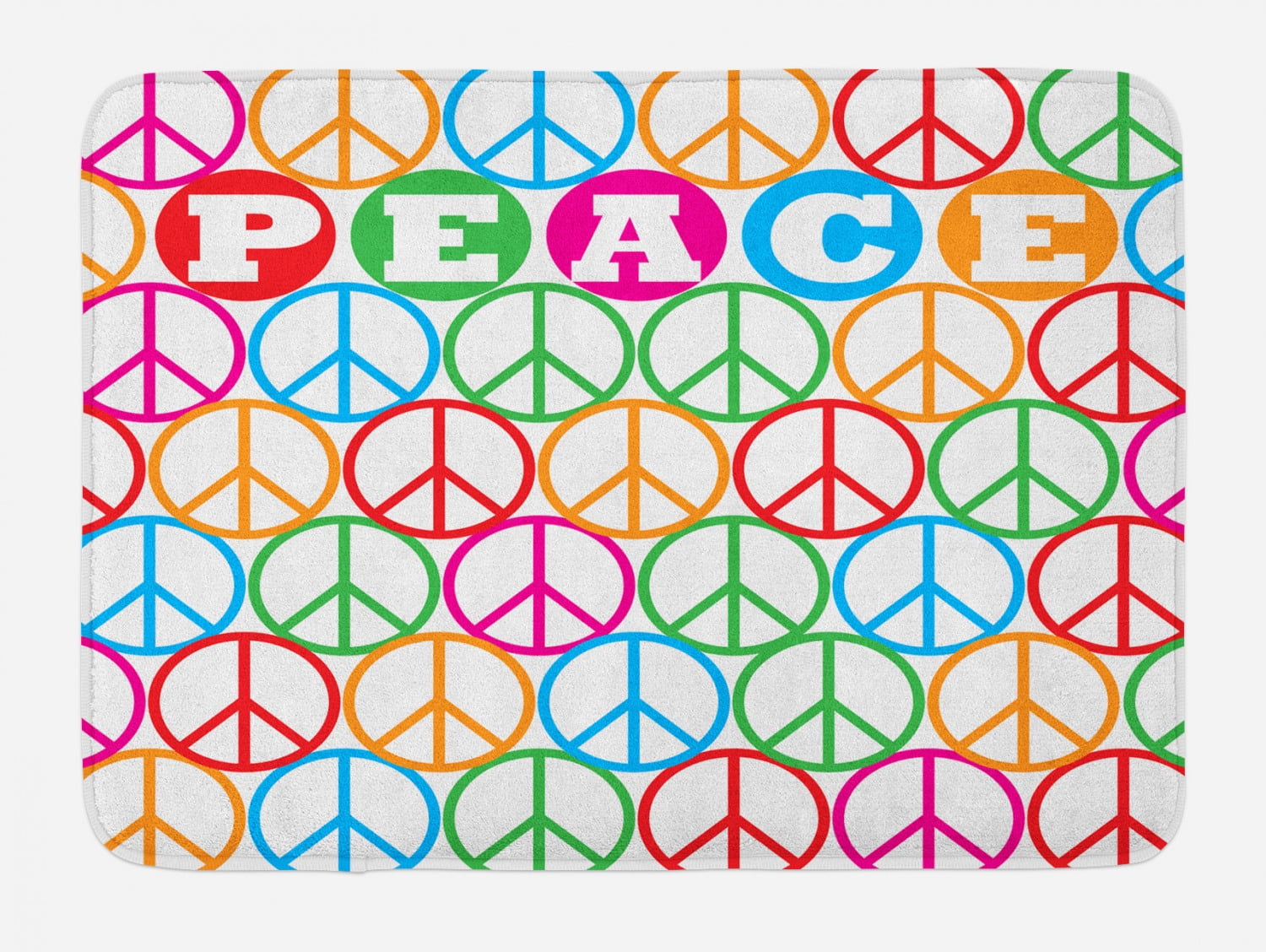 Retro Bath Mat, Colorful Internationally Recognized Peace Symbol Sign ...