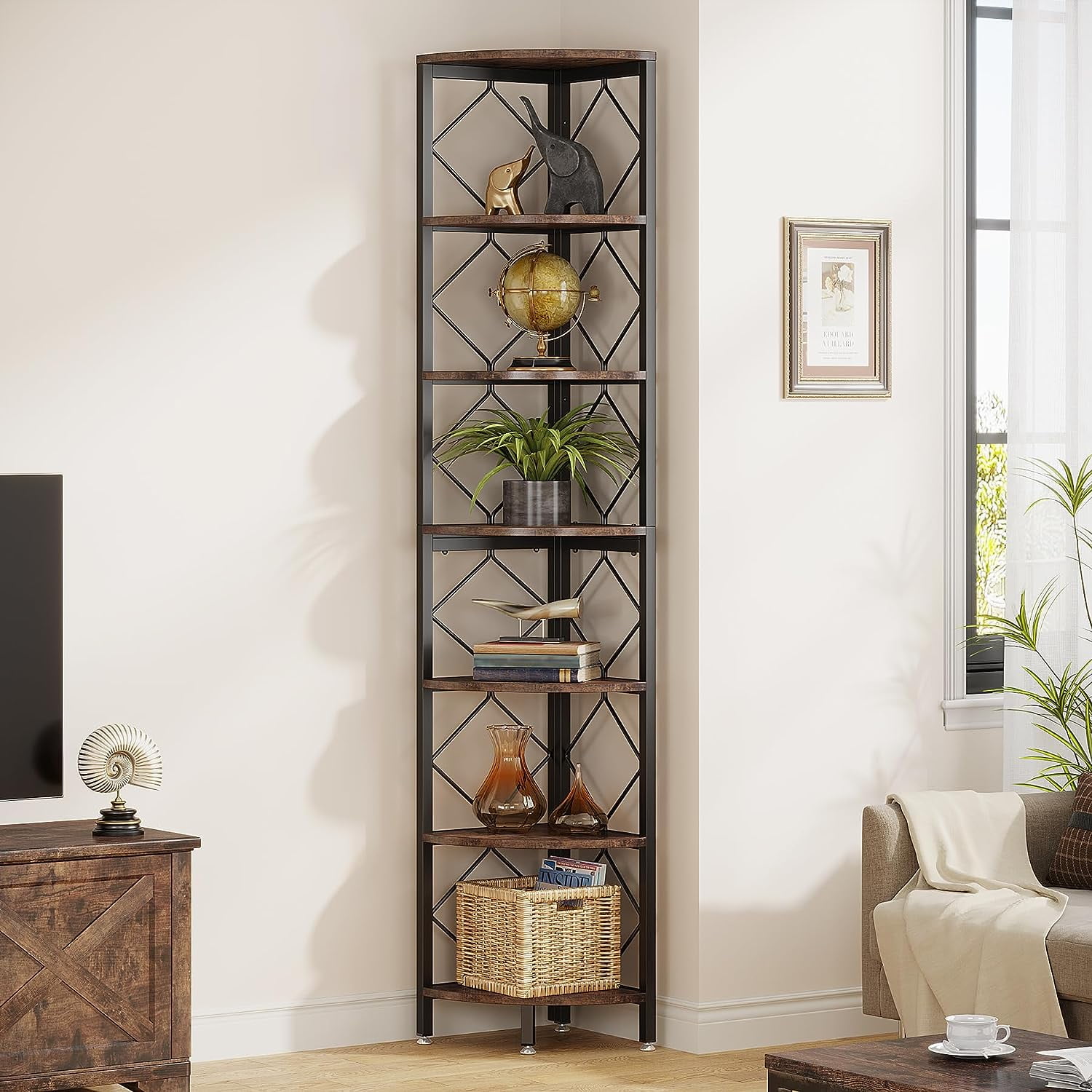 Tribesigns 78.7 inches Extra Tall Corner Bookcase, Industrial 7-Tier ...