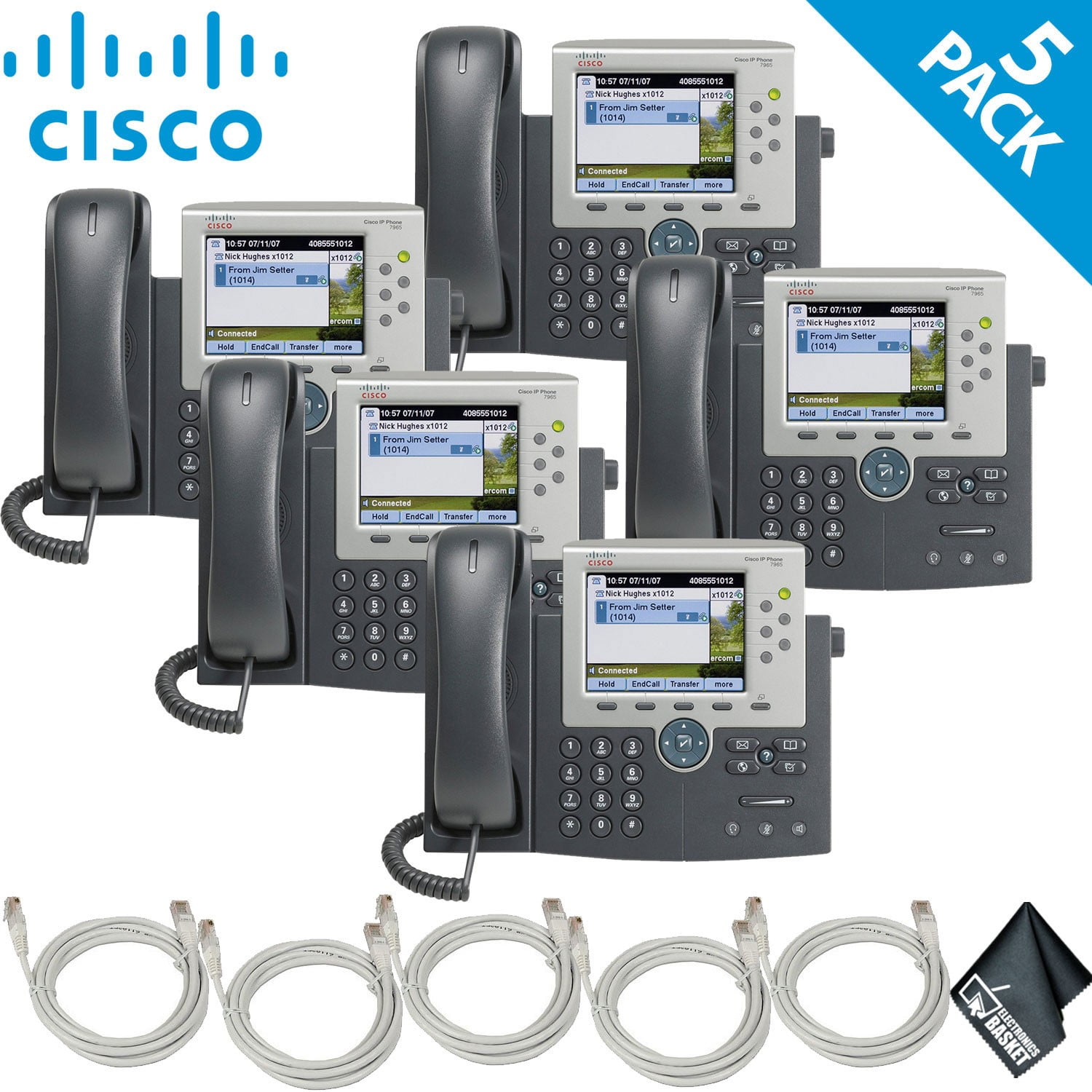 Cisco Unified IP Phone 7975G with Extra Cat5 Cables (5-Pack) - Walmart.com
