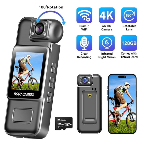 RONY 128GB Mini Body Camera, 1080P HD, 180° Rotating Lens, Infrared ...