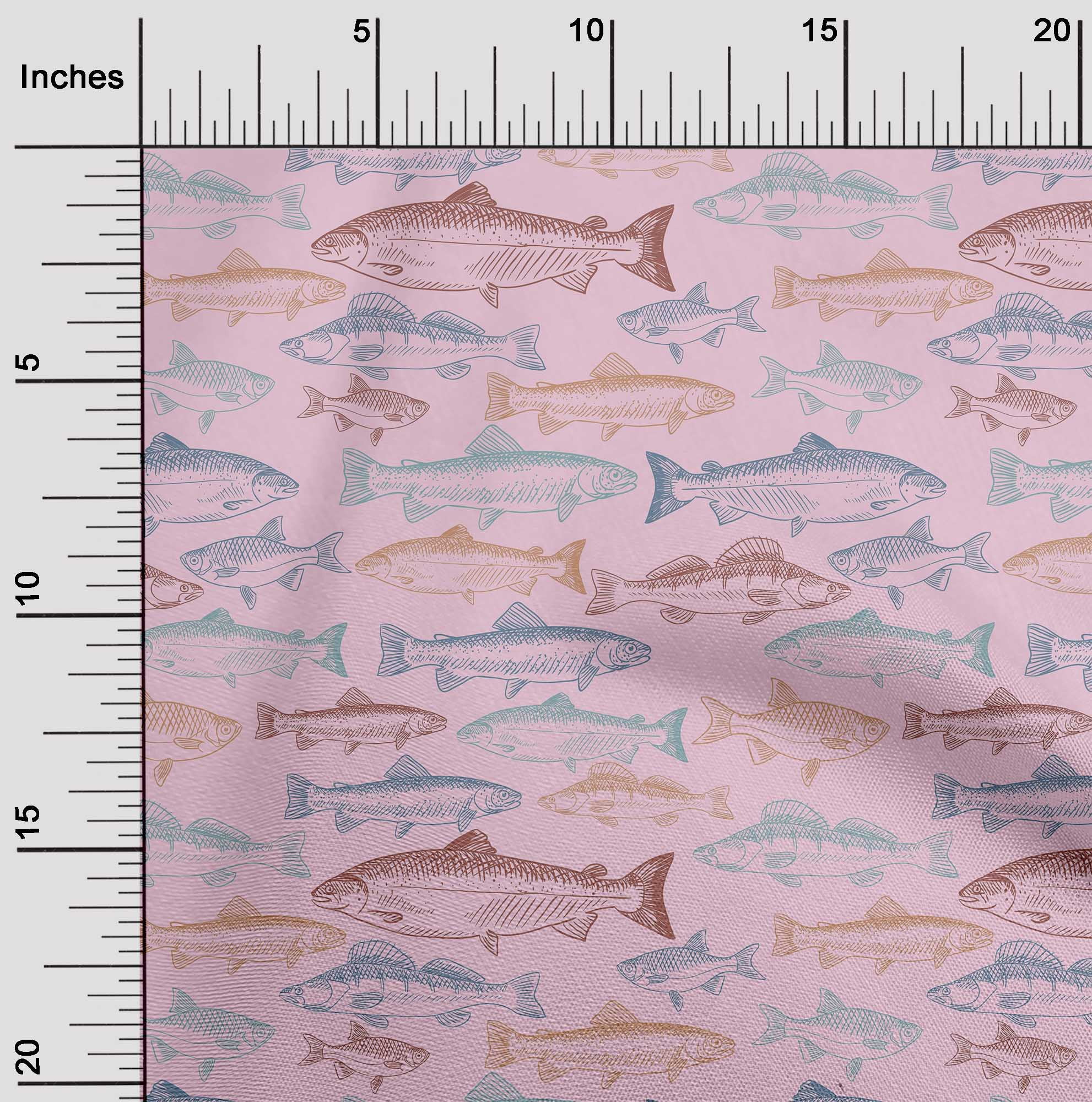 oneOone Silk Tabby Blush Pink Fabric Fish Ocean Dress Material Fabric ...
