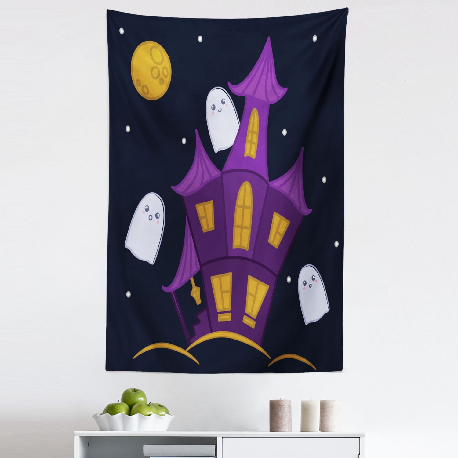 Ghost Tapestry, Dark Night Haunted House with Ghosts Halloween Design ...