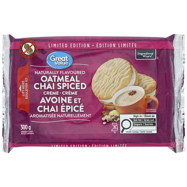 Great Value Naturally Flavoured Oatmeal Chai Spiced Creme Sandwich ...