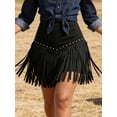 Black Western Fringe Skirt High Waist Mini With Studded Trim For Party ...