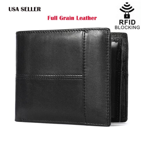 Microseven Genuine Leather Minimalist Bifold Wallets For Men RFID ...