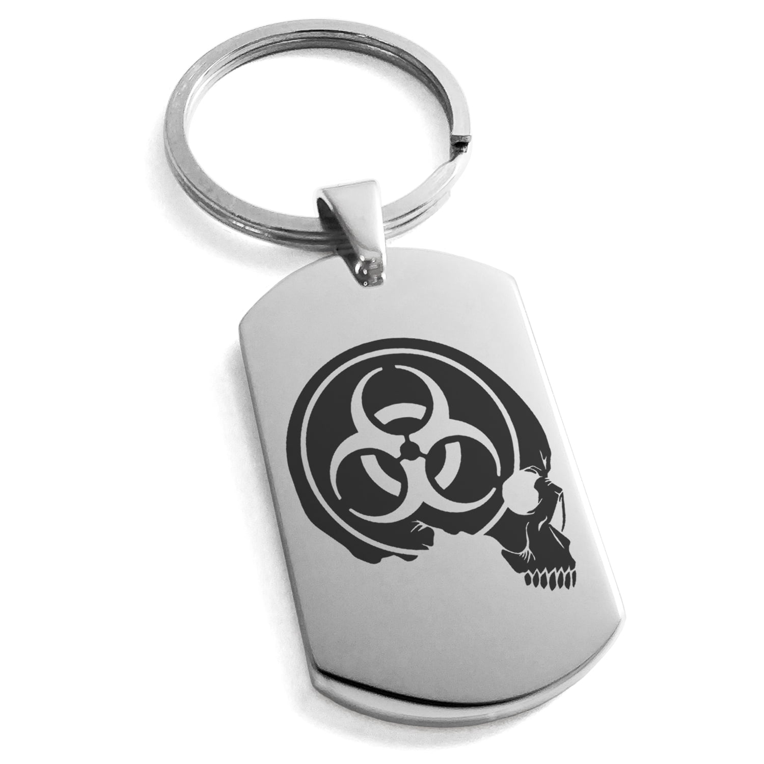 Stainless Steel Biohazard Skull Zombie Engraved Dog Tag Keychain ...
