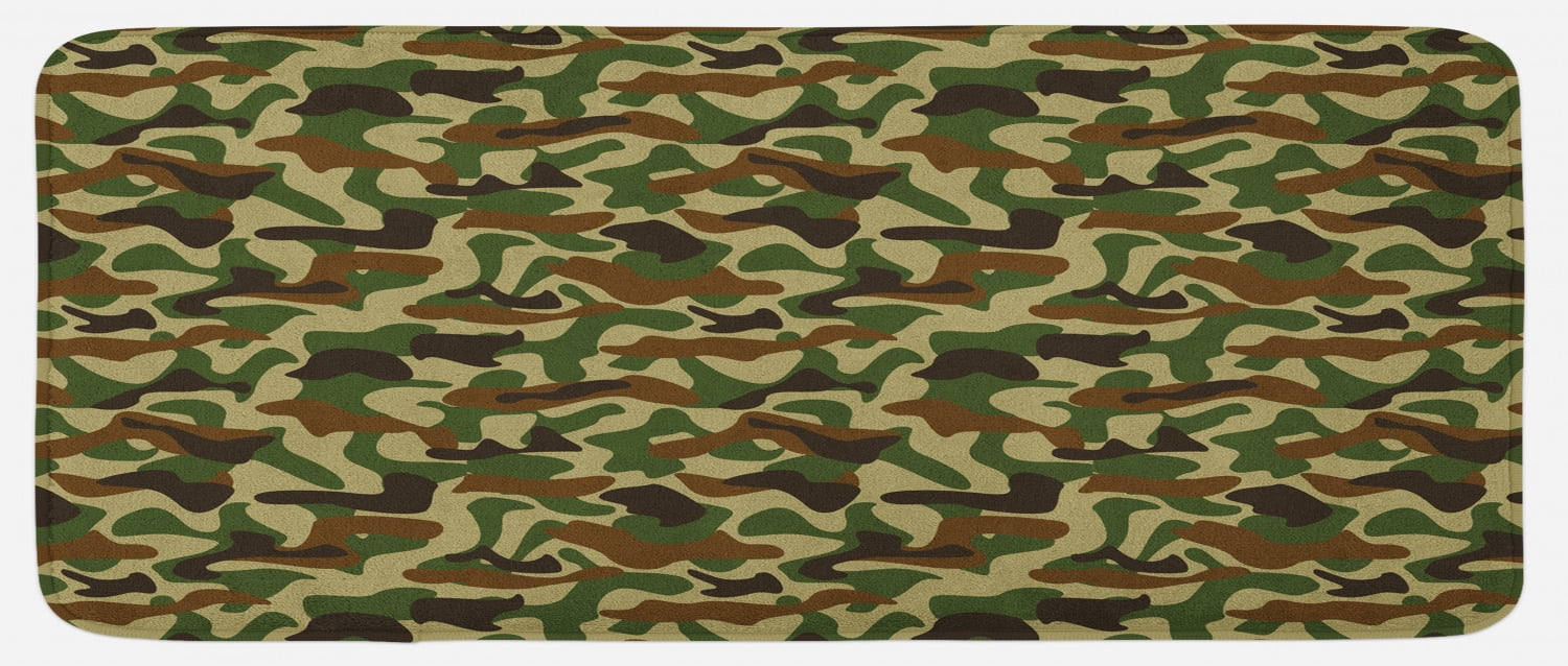 Camouflage Kitchen Mat, Squad Uniform Design with Vivid Color Scheme ...