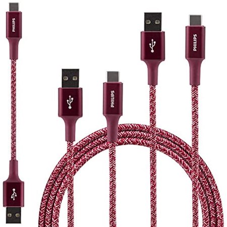 Philips 3 Pack USB Type C Cables, 6 ft./3 ft./6 in, USB-A to USB-C Red ...