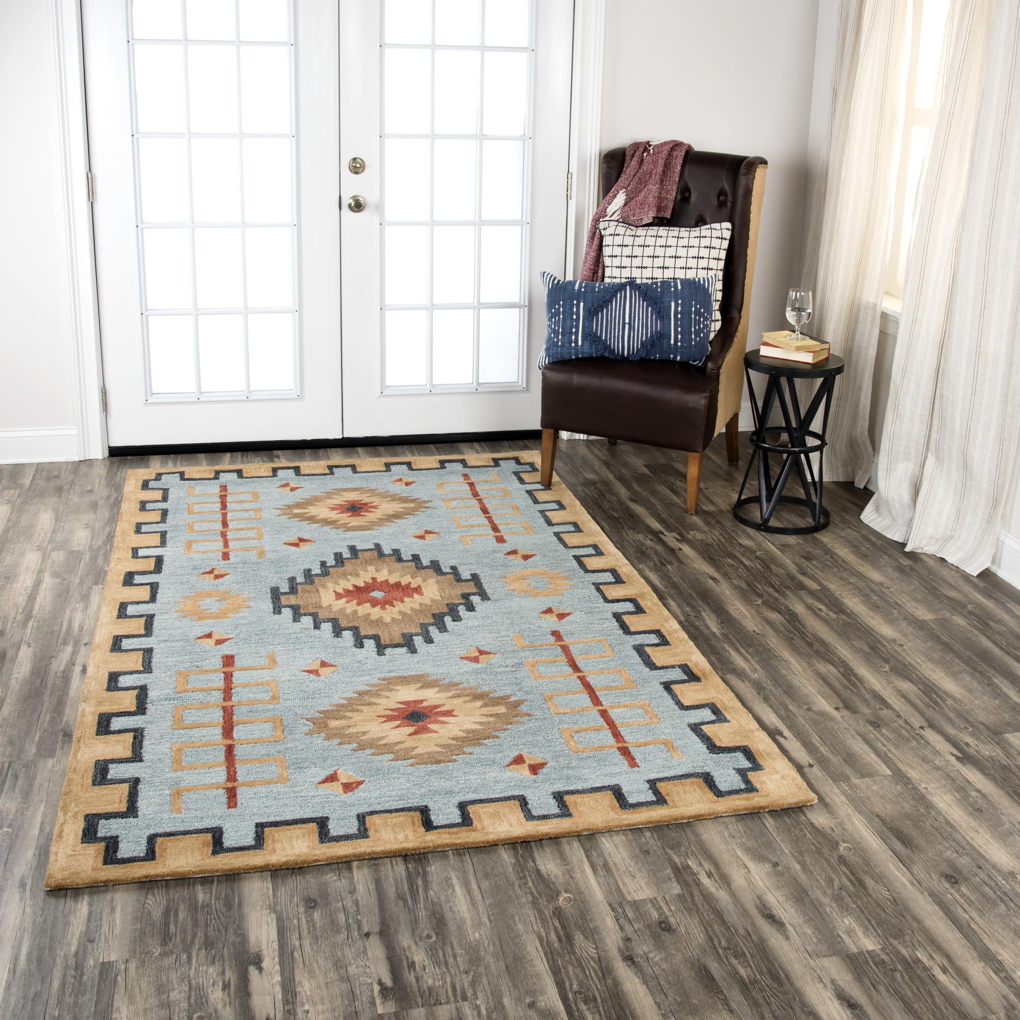 Rizzy Home Mesa Lt. Blue Southwest/Tribal Shag 5' x 8' Area Rug ...