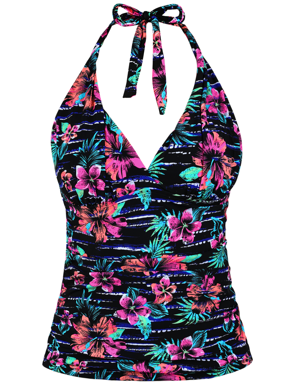 Mycoco Women's Halter Swim Top V Neck Swimwear Front Shirred Tankini ...