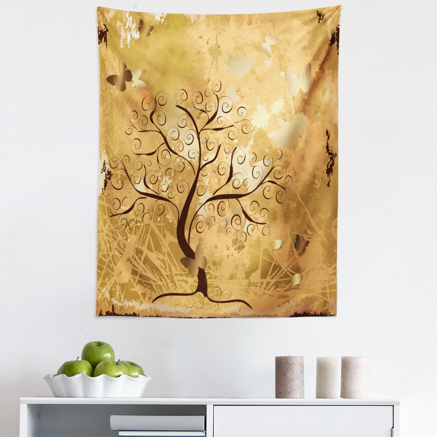 Tree Tapestry, Grunge Style Composition with Swirled Branches and ...