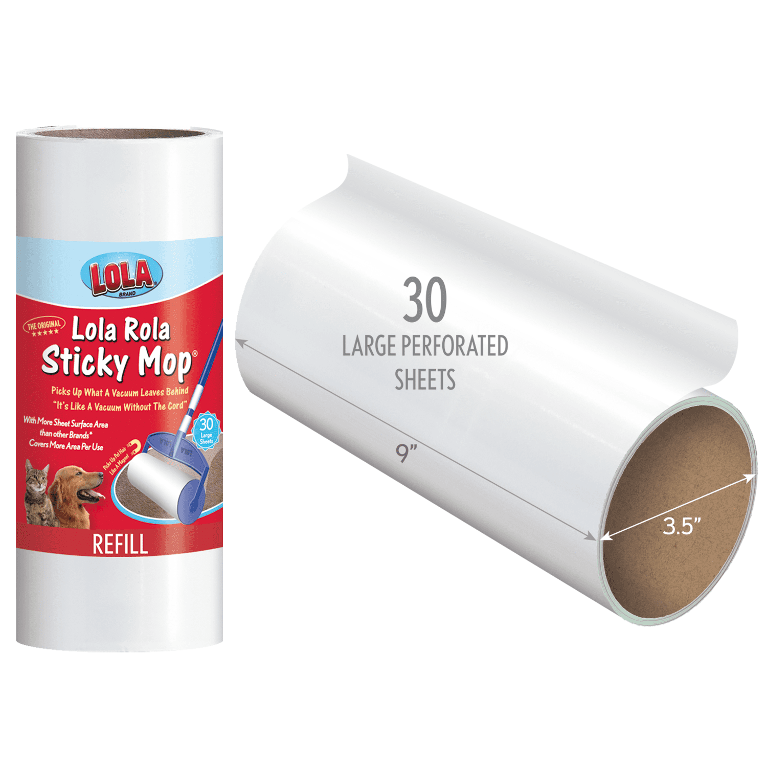 LOLA ROLA Sticky Mop Refill, Pet Hair/Lint Remover & Cleaner, Adhesive ...