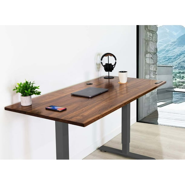 Home Sit and Stand Desk - Walnut Reinforced Solid Wood Tabletop on Home ...