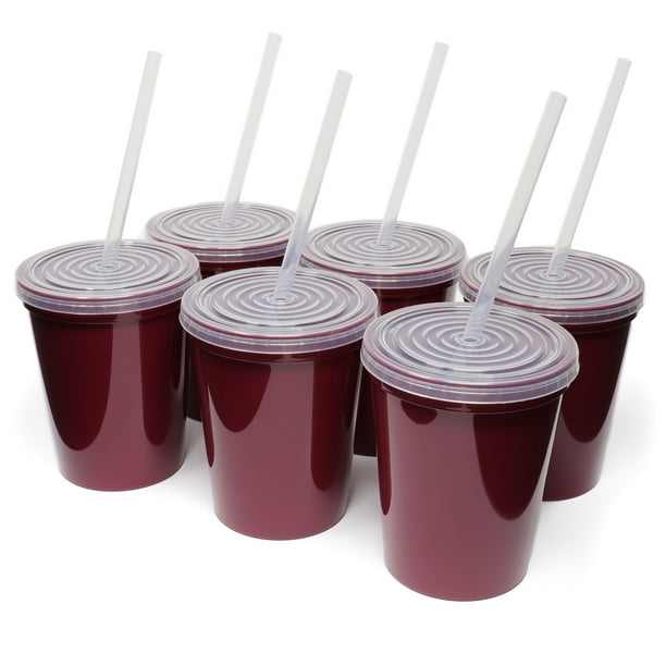 Rolling Sands 16oz Reusable Plastic Cups with Lids, 6 Pack, USA Made ...