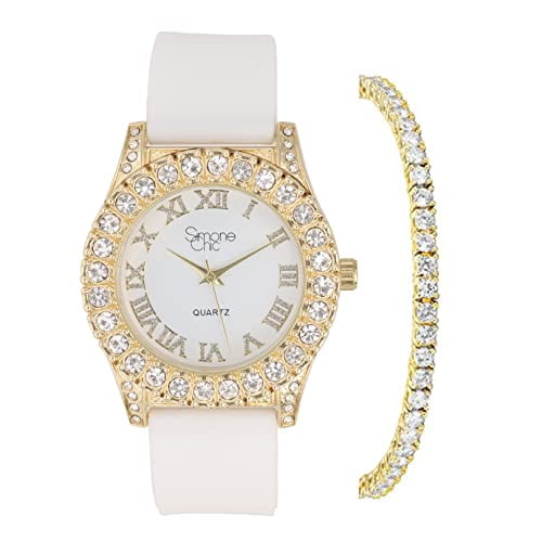 Simone Chic. Women's Big Rocks Fully Iced Bezel Colored Dial w/Easy ...