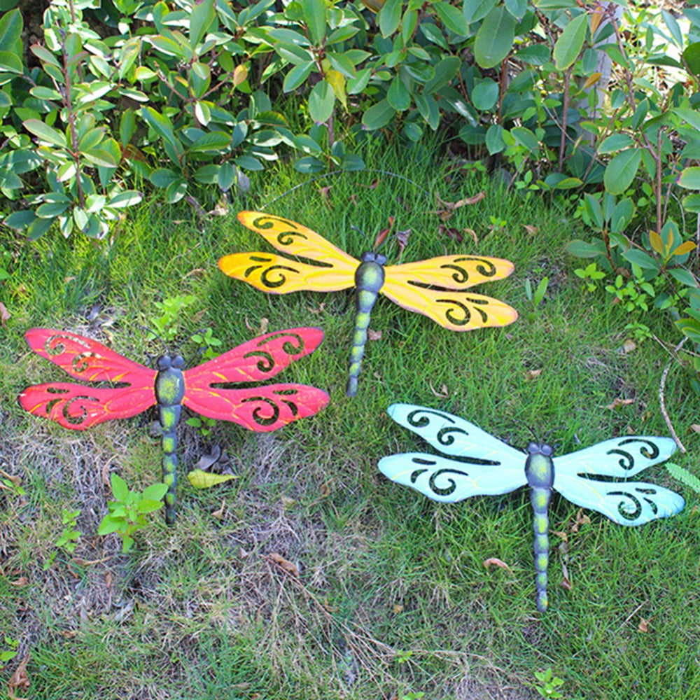 3Pack Metal Dragonfly Wall Decor Outdoor Garden Fence Art,Hanging ...