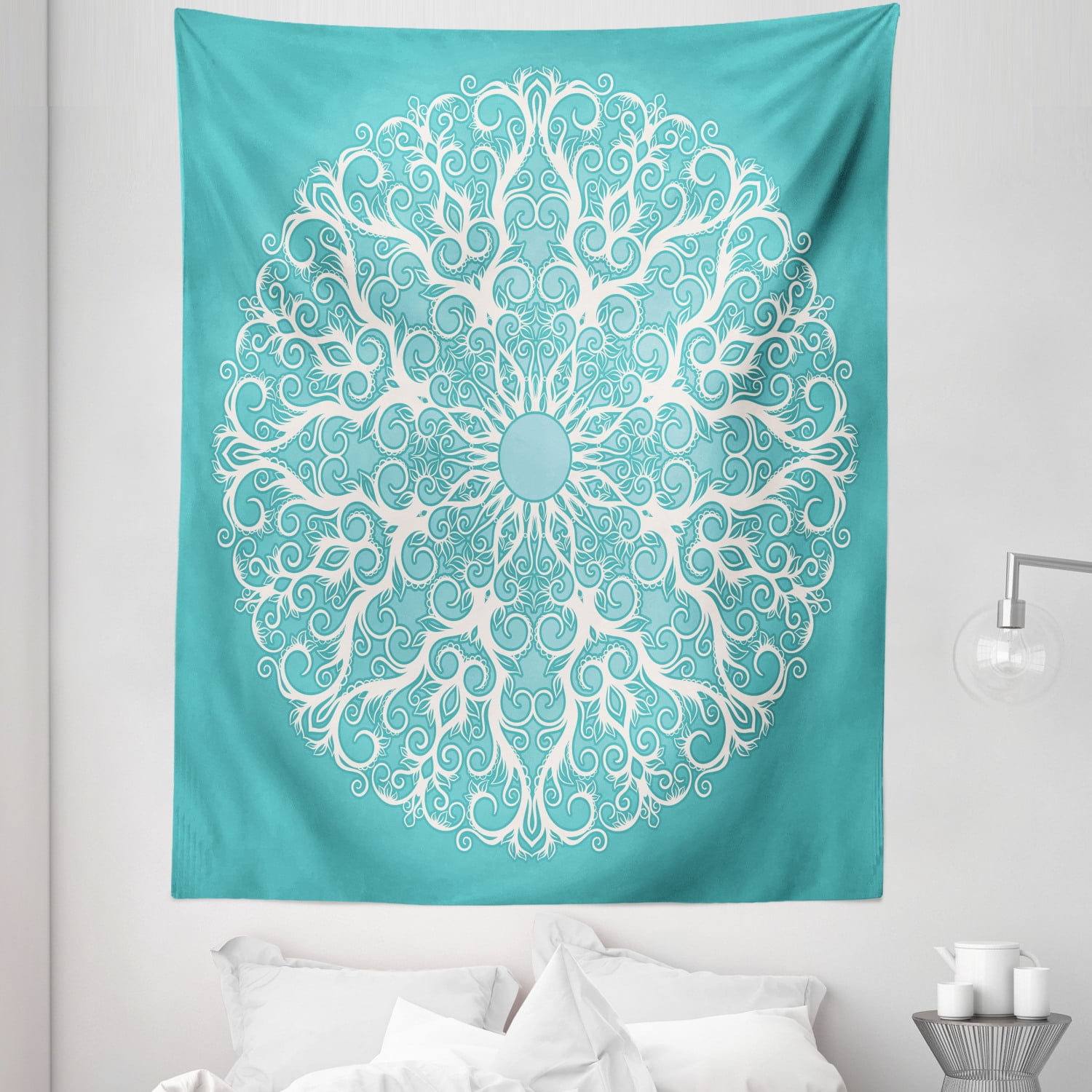 White Tapestry, Round Curving Tree Branches Pattern Infinite Circle ...