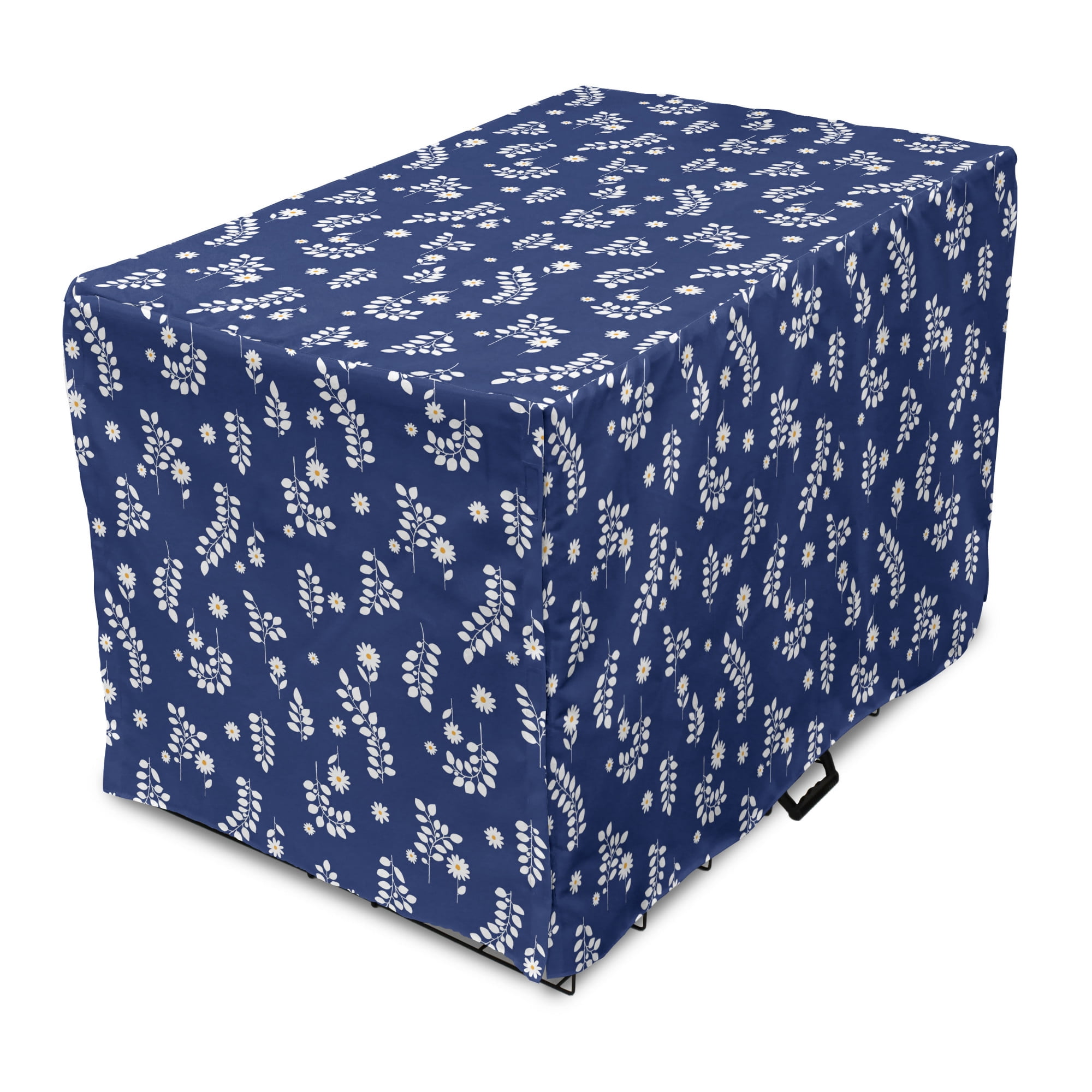 Floral Dog Crate Cover, Pattern of Silhouette Style Flowers and Leafy ...