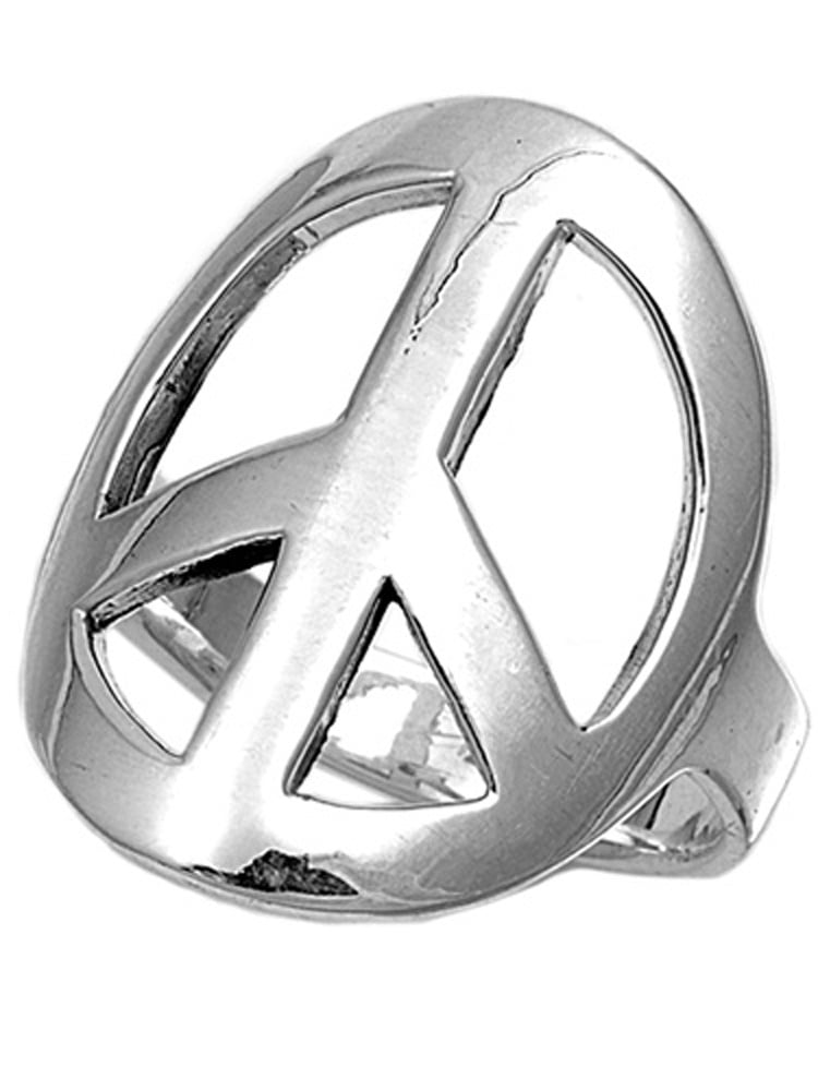 Sterling Silver Peace Sign Ring 24mm ( Size 5 to 10) - Walmart.com
