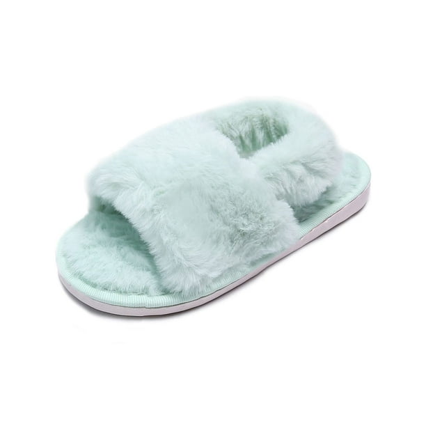 Ginisom Girls Fuzzy Slippers Kids Furry Open Toe Slippers Slides for ...