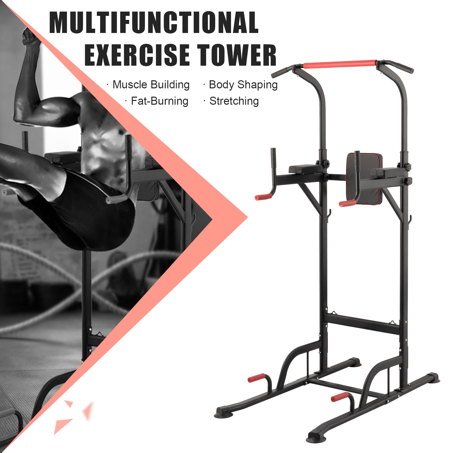 Power Tower Pull-up Bar Dip Station Adjustable Height Home Gym Fitness ...