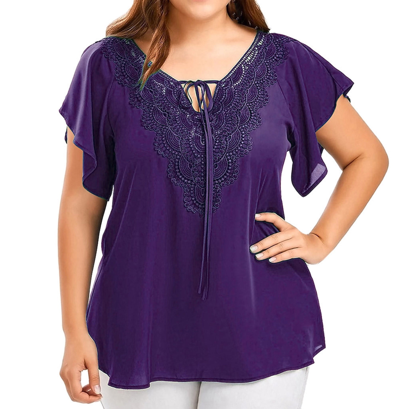 Click here for Timegard Womens Tops Plus Size Lace V Neck Drawstr... prices