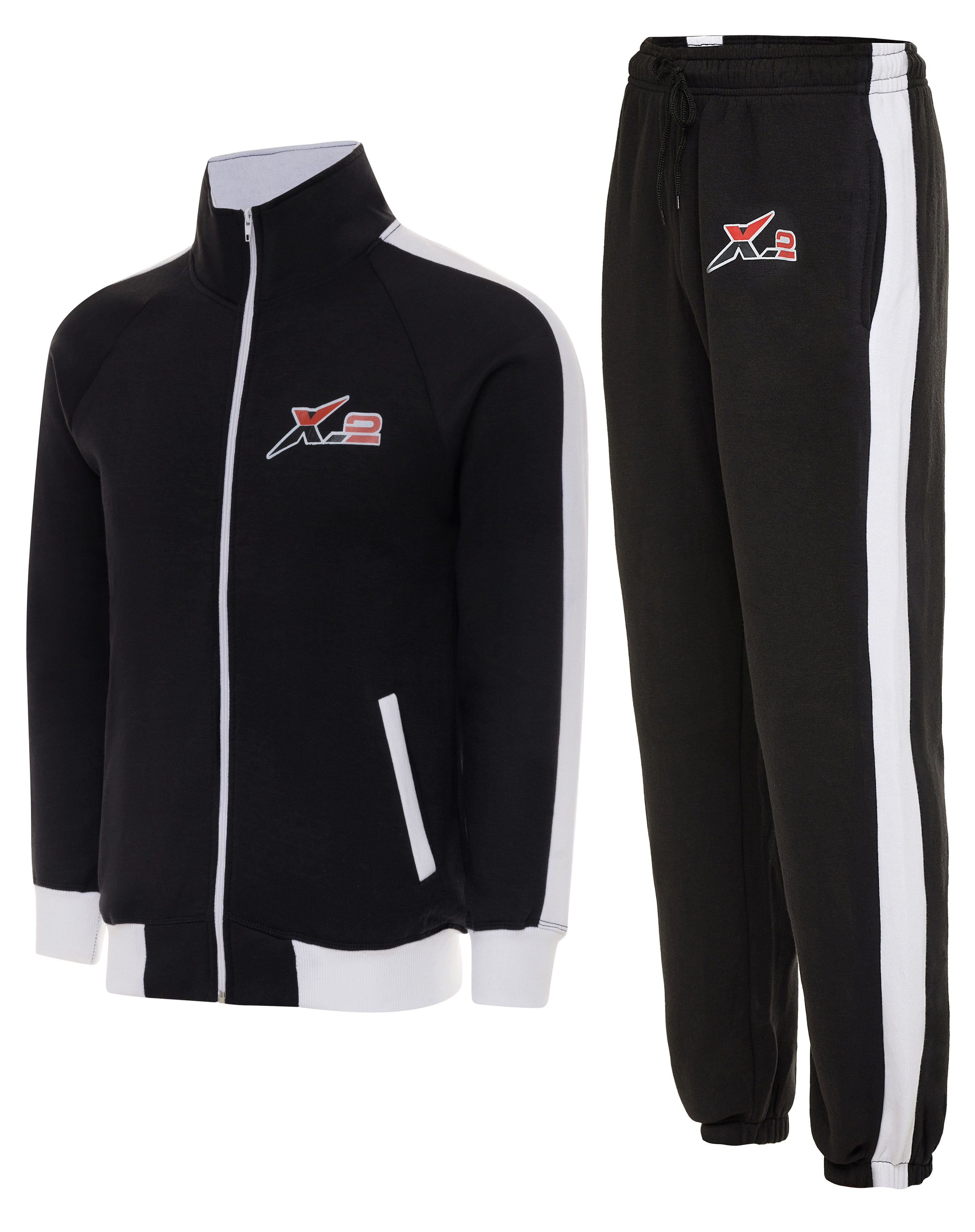 X-2 Men Tracksuits 2 Pieces Set Jogging Athletic Sports Set White Black ...