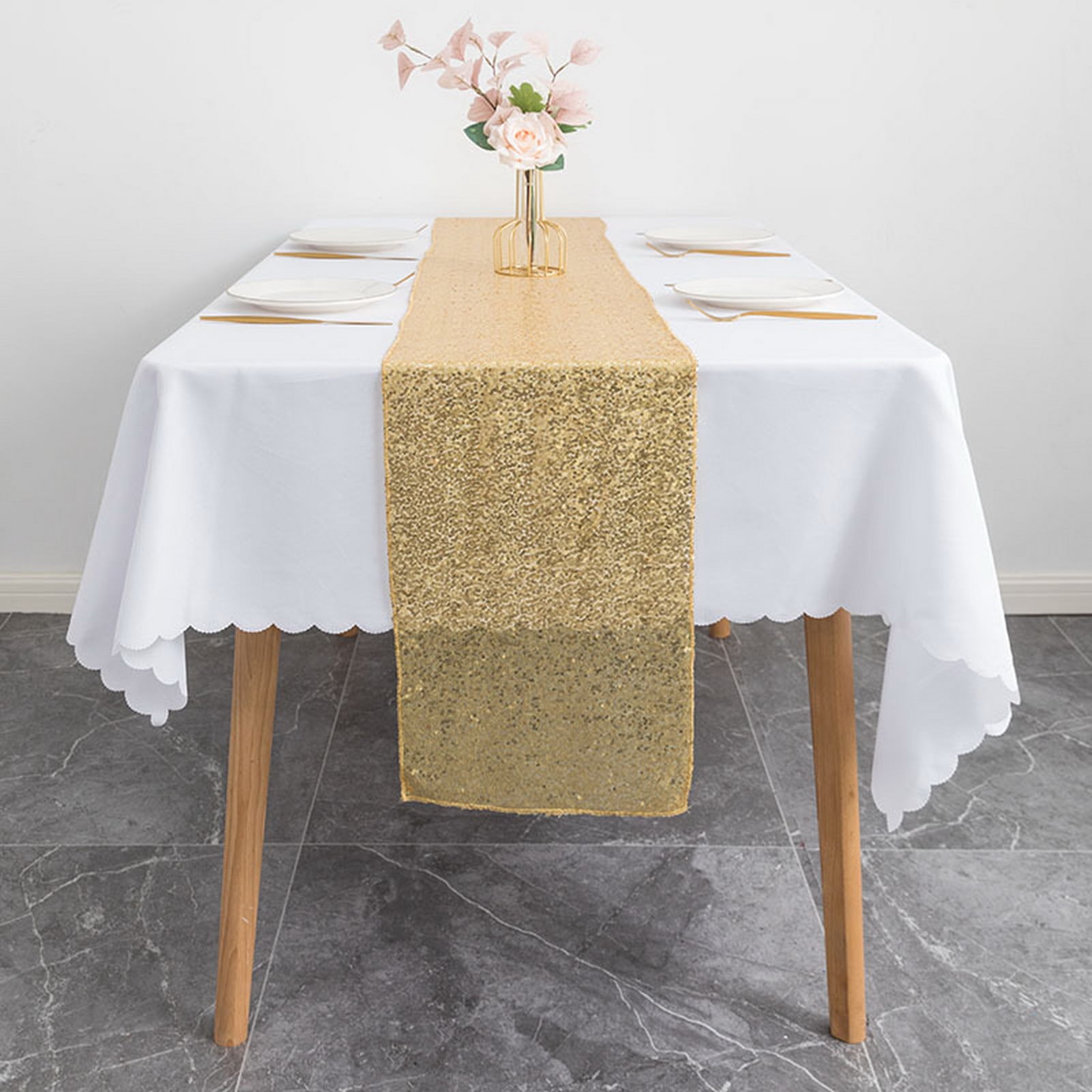Shiny Sequin Table Runner with Colorful Flag and Rose Gold Design - Eye ...