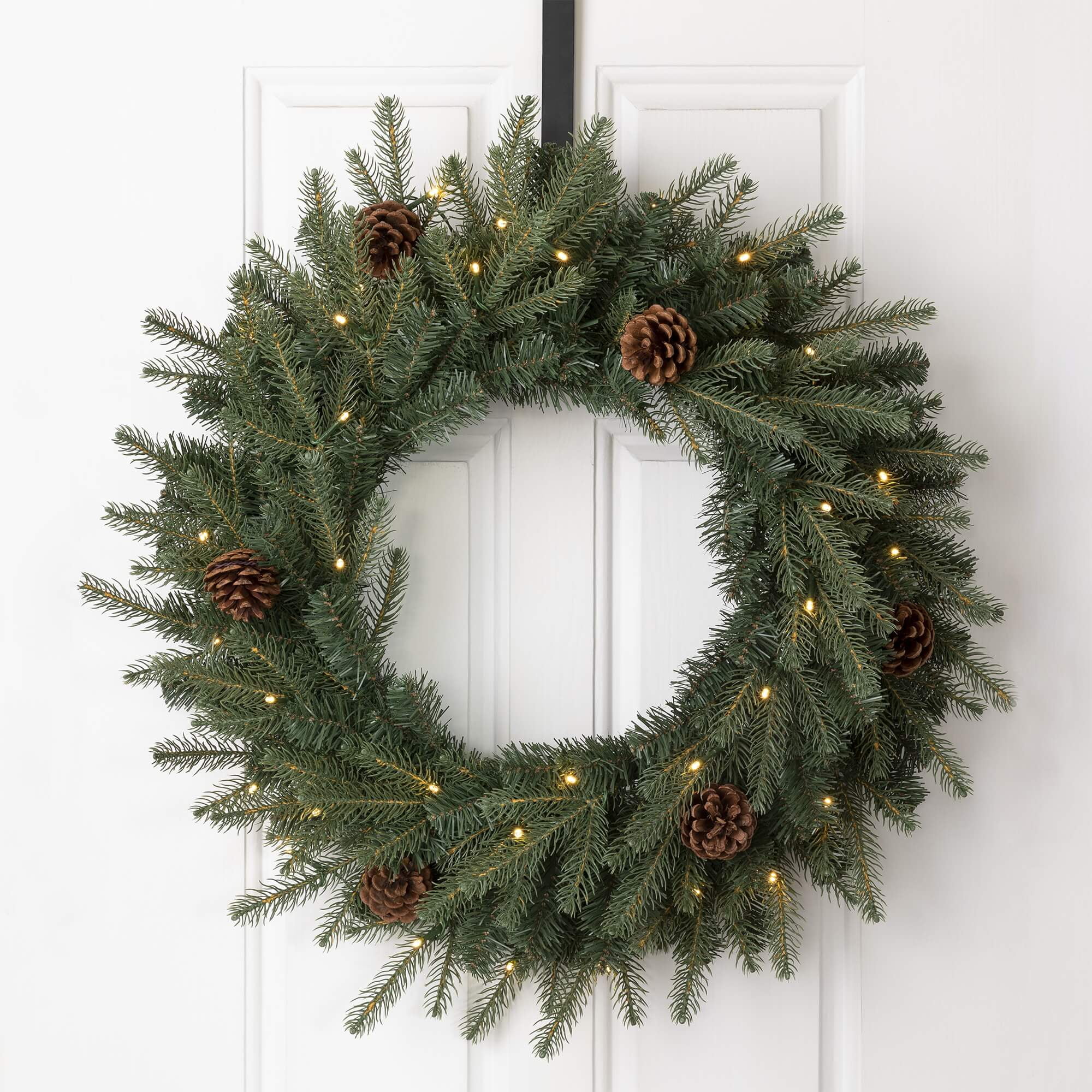 Glitzhome 24"D Pre-Lit Greenery Pine Cone Christmas Wreath with Warm ...