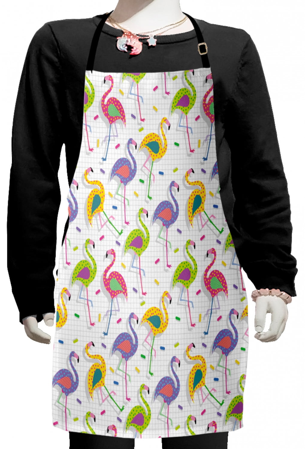 Flamingo Kids Apron, Colorful Retro Vintage Flamingo Patterns in Polka ...