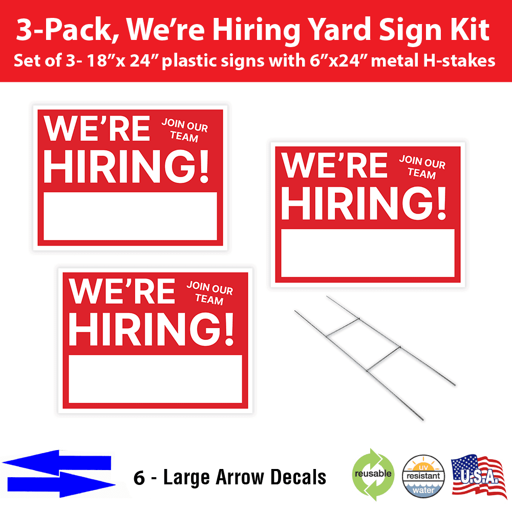 We're Hiring Lawn Sign Kit (18x24) with Arrow Stickers (3) - Walmart.com