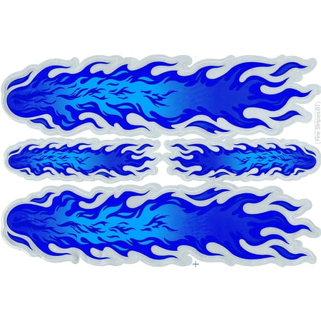 "5 Sheets" Blue Silver Fire Flame Sticker Car Racing Motocross Decal ...