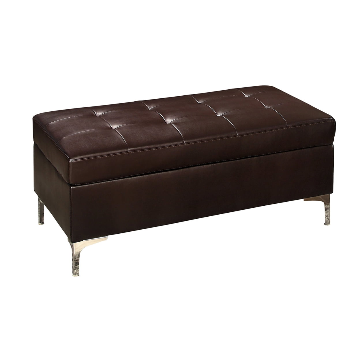 Tufted Leather Ottoman In Rectangular Shape, Brown- Saltoro Sherpi ...