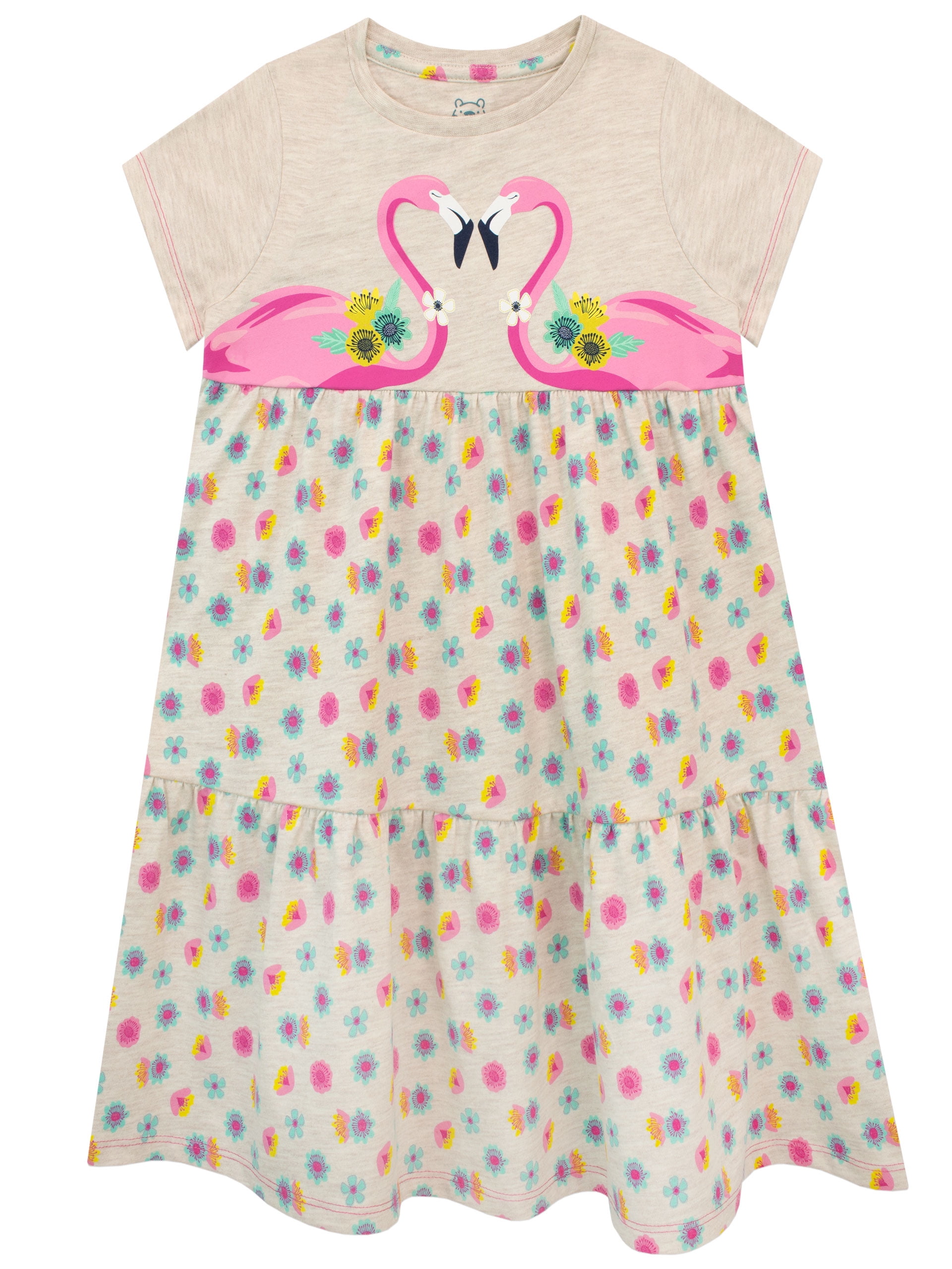 Harry Bear Girls Flamingo Flower Short Sleeve Dress Sizes 3T-8 ...